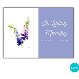 Memorial Donation Notification Card || Editable Canva Template for ...