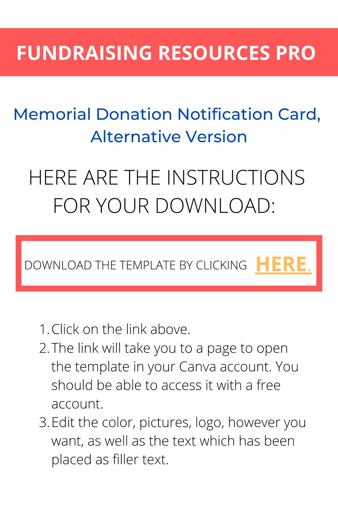 Memorial Donation Notification Card || Editable Canva Template for ...