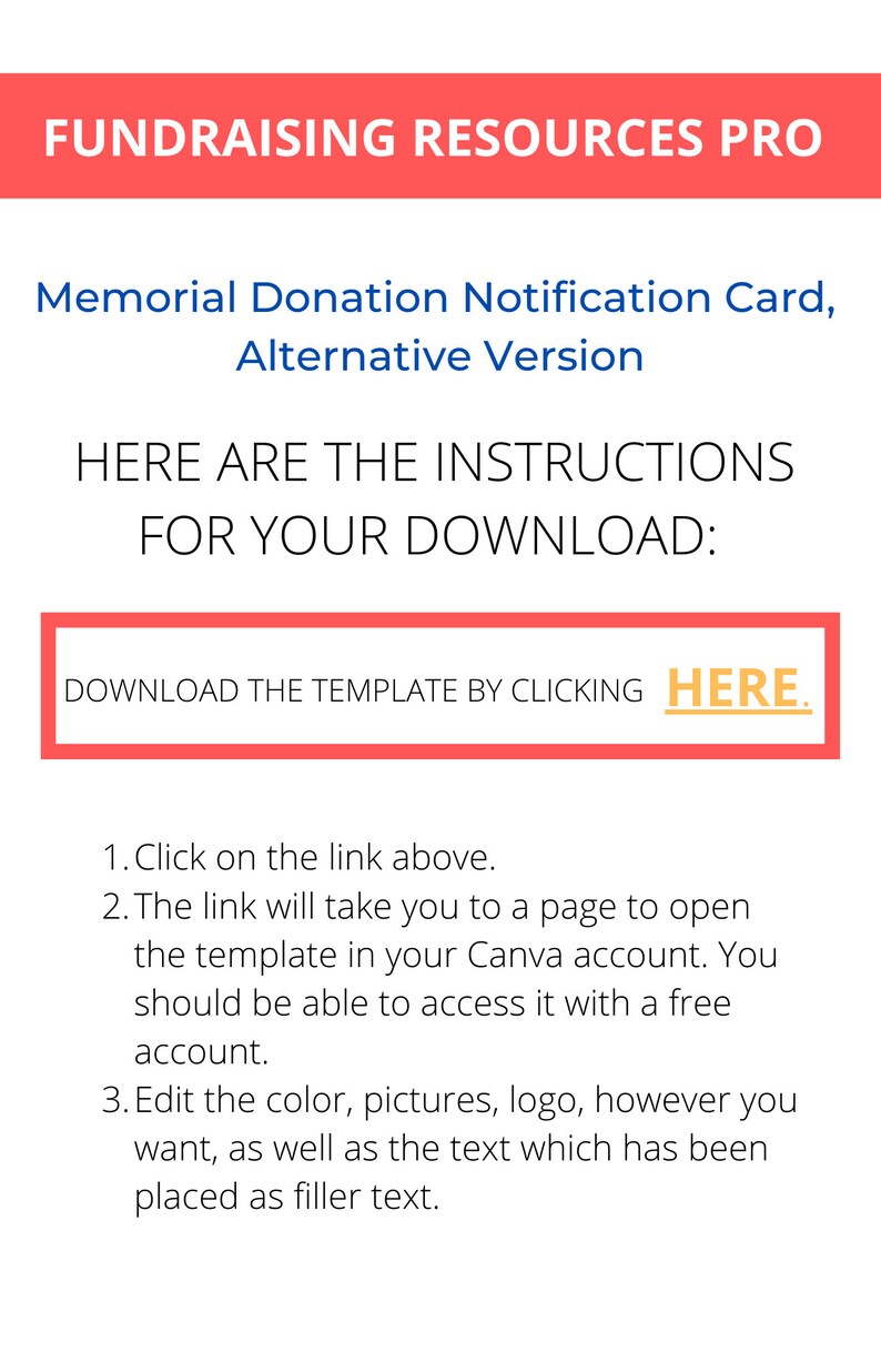 Memorial Donation Notification Card || Editable Canva Template for ...