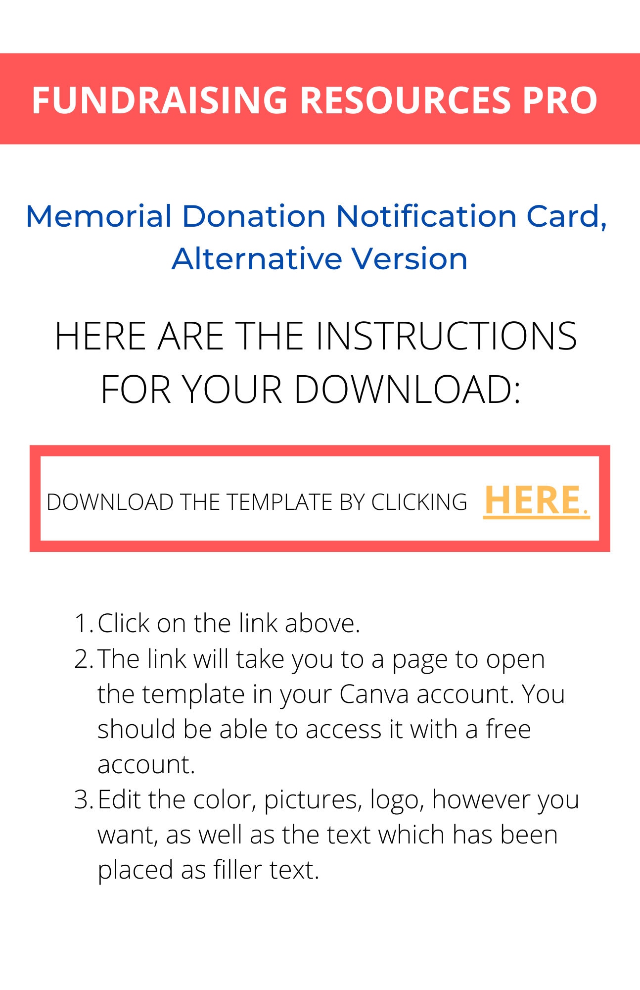 Memorial Donation Notification Card || Editable Canva Template for ...