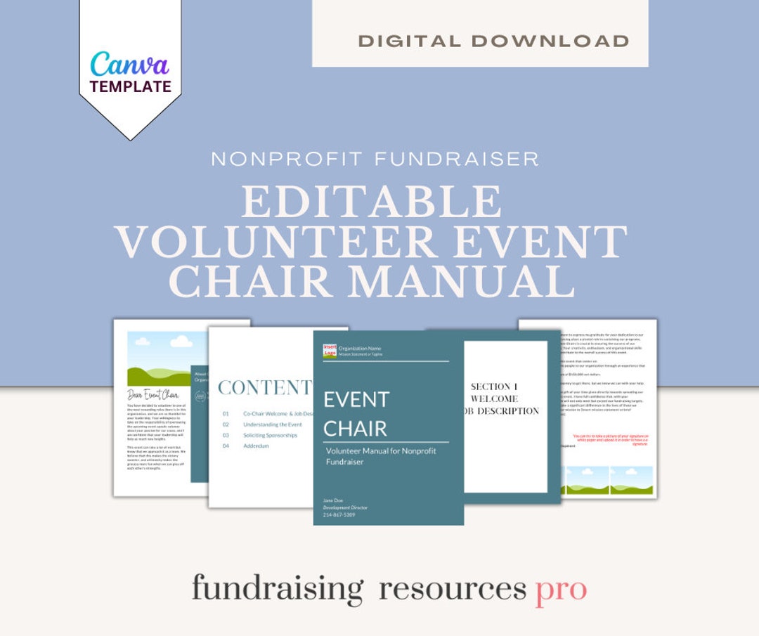 Guide for Fundraising Event Chairs: Editable Volunteer Handbook - Etsy