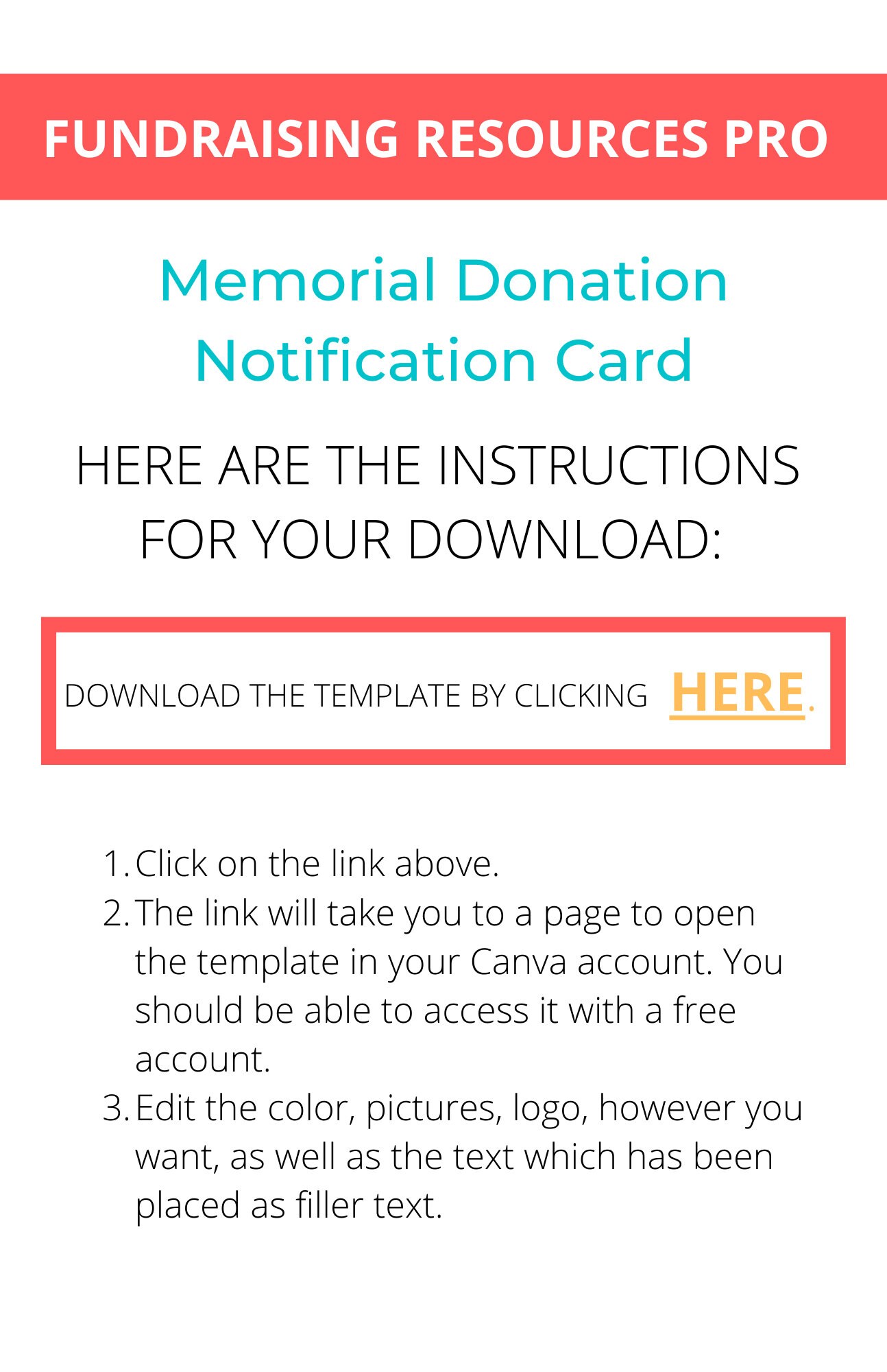 Memorial Donation Notification Card Editable Canva Template for Small ...