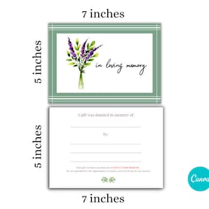 Memorial Donation Notification Card || Editable Canva Template for ...