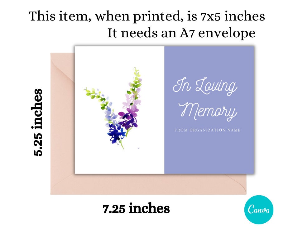 Memorial Donation Notification Card || Editable Canva Template for ...