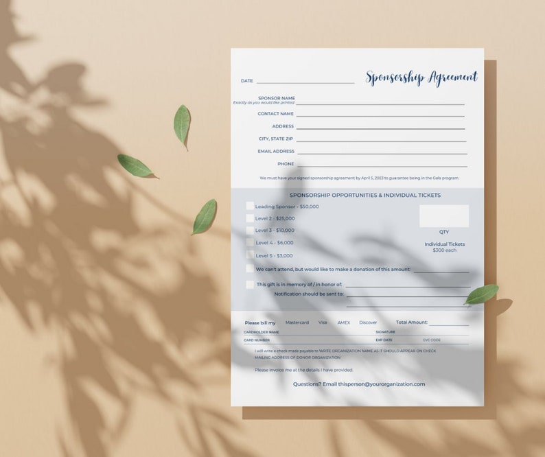 Editable Nonprofit Sponsorship Agreement Form (digital Download) - Etsy