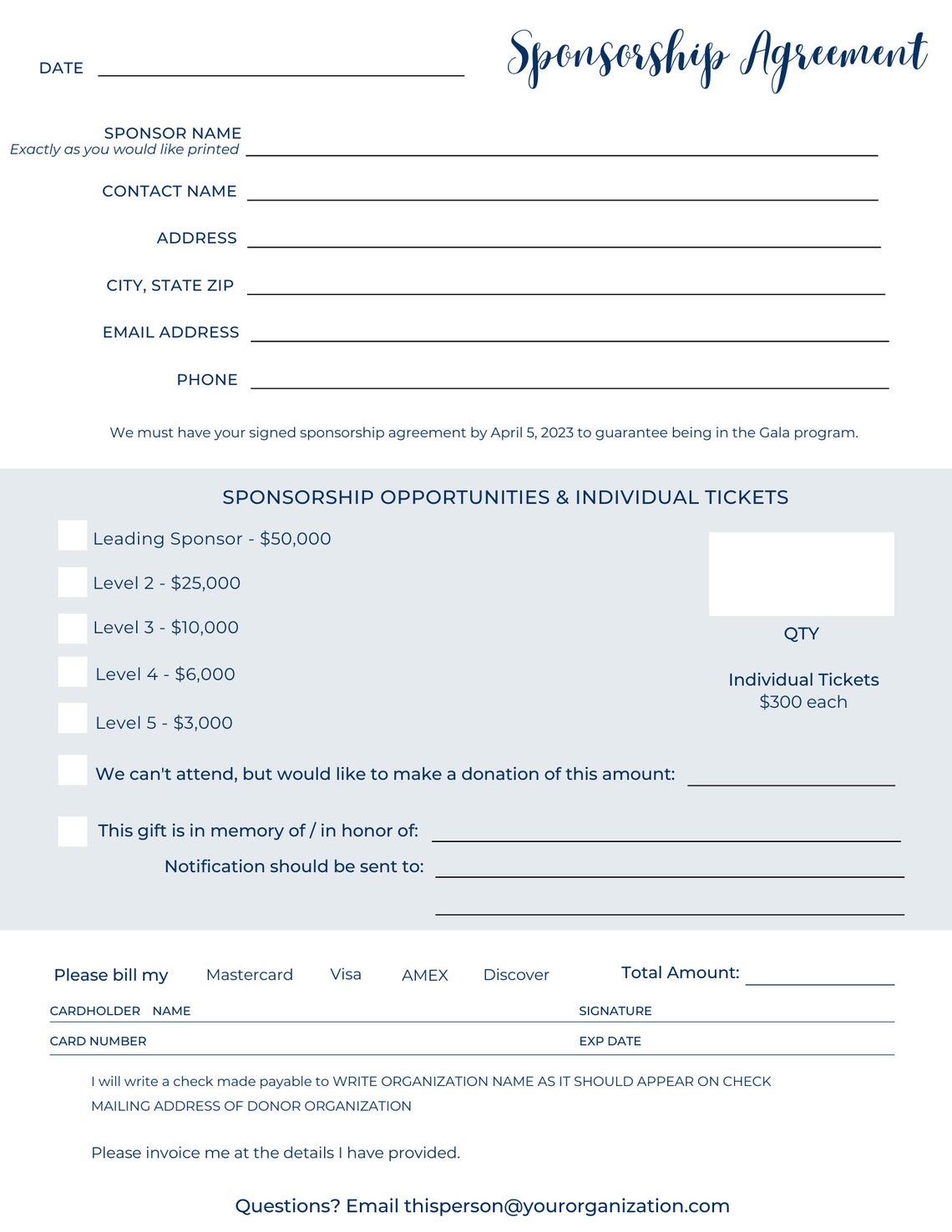 Editable Nonprofit Sponsorship Agreement Form (digital Download) - Etsy
