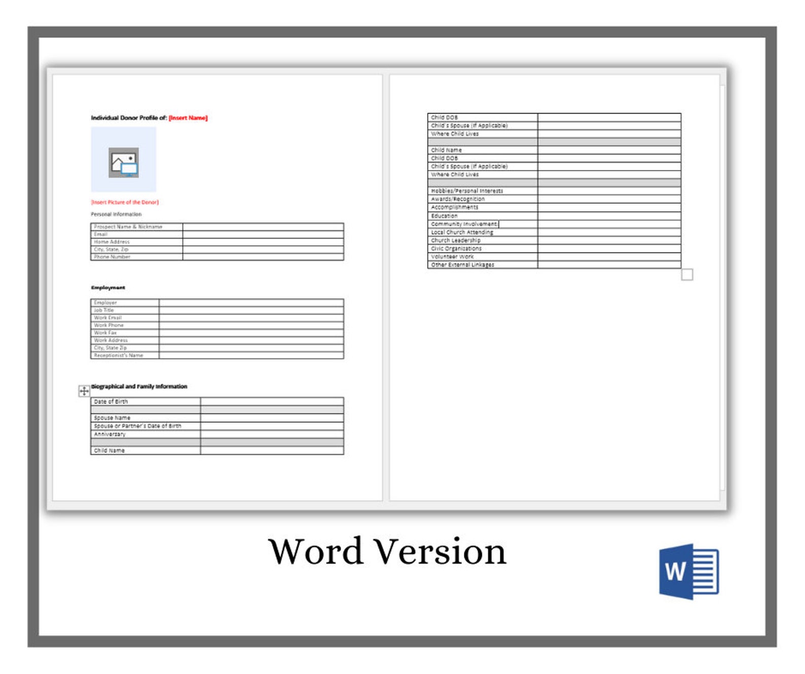 Editable Individual Donor Profile for Nonprofits || Microsoft Word and ...