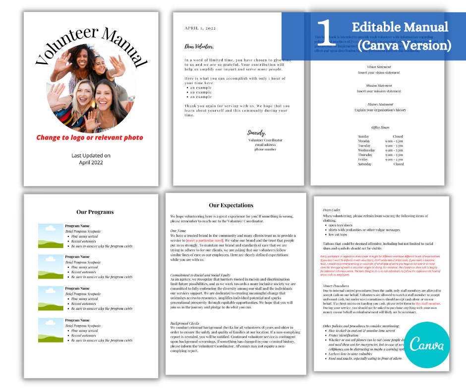 Editable Volunteer Manual for Nonprofits A Basic Toolkit - Etsy