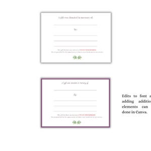 Memorial Donation Notification Card || Editable Canva Template for ...