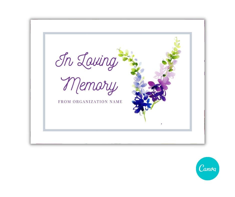 Memorial Donation Notification Card || Editable Canva Template for ...