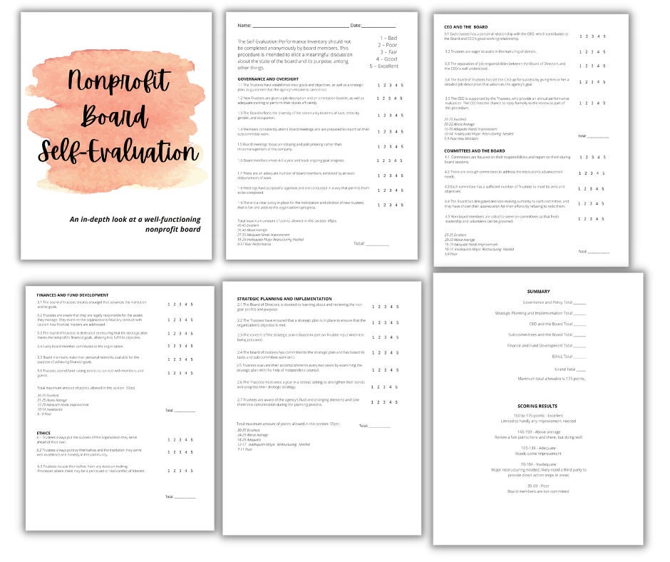 Nonprofit Board Member Self Assessment & Full Board Skills Matrix ...