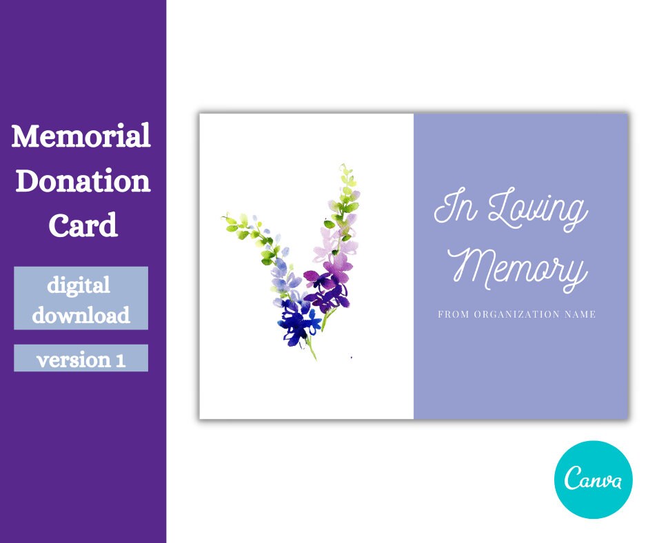 Memorial Donation Notification Card Editable Canva Template for Small ...