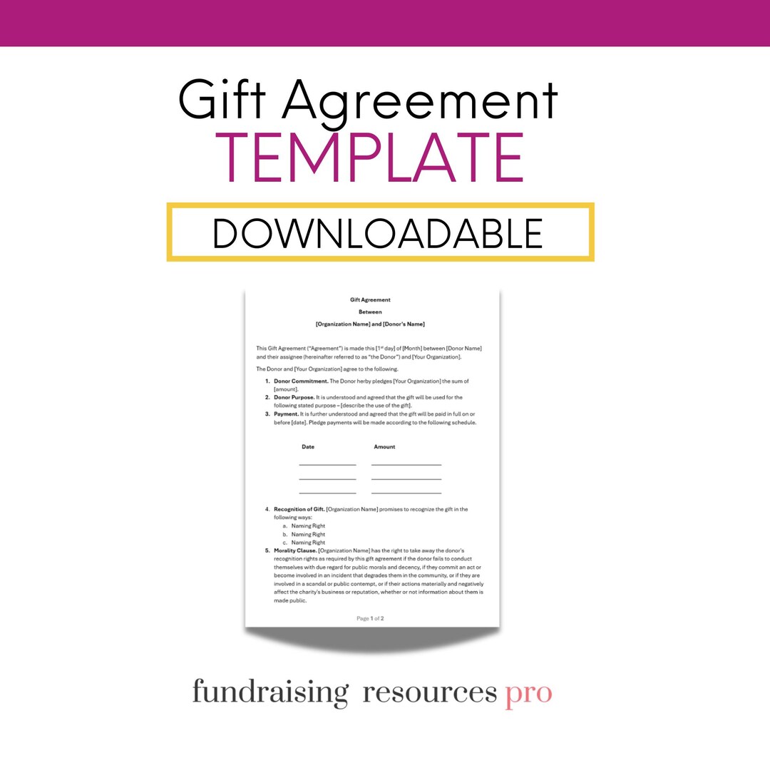 Gift Agreement Template for Major Donors || Record Pledges and Payment ...