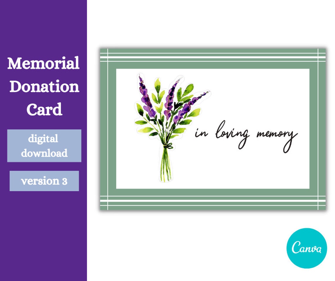 Memorial Donation Notification Card Editable Canva Template - Etsy