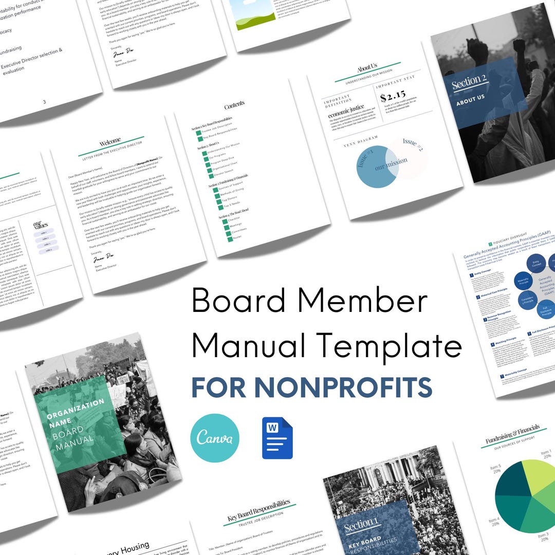 Nonprofit Board Member Manual Template: Editable Canva & Word (digital ...