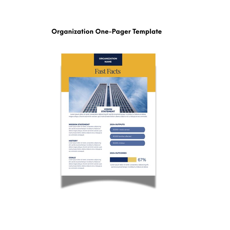 Nonprofit One-pager Canva Templates - 25 Blue Yellow Impact Layouts for ...