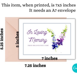 Memorial Donation Notification Card || Editable Canva Template for ...