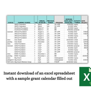 Excel Grant Calendar Template for Nonprofits || Instant Download - Etsy