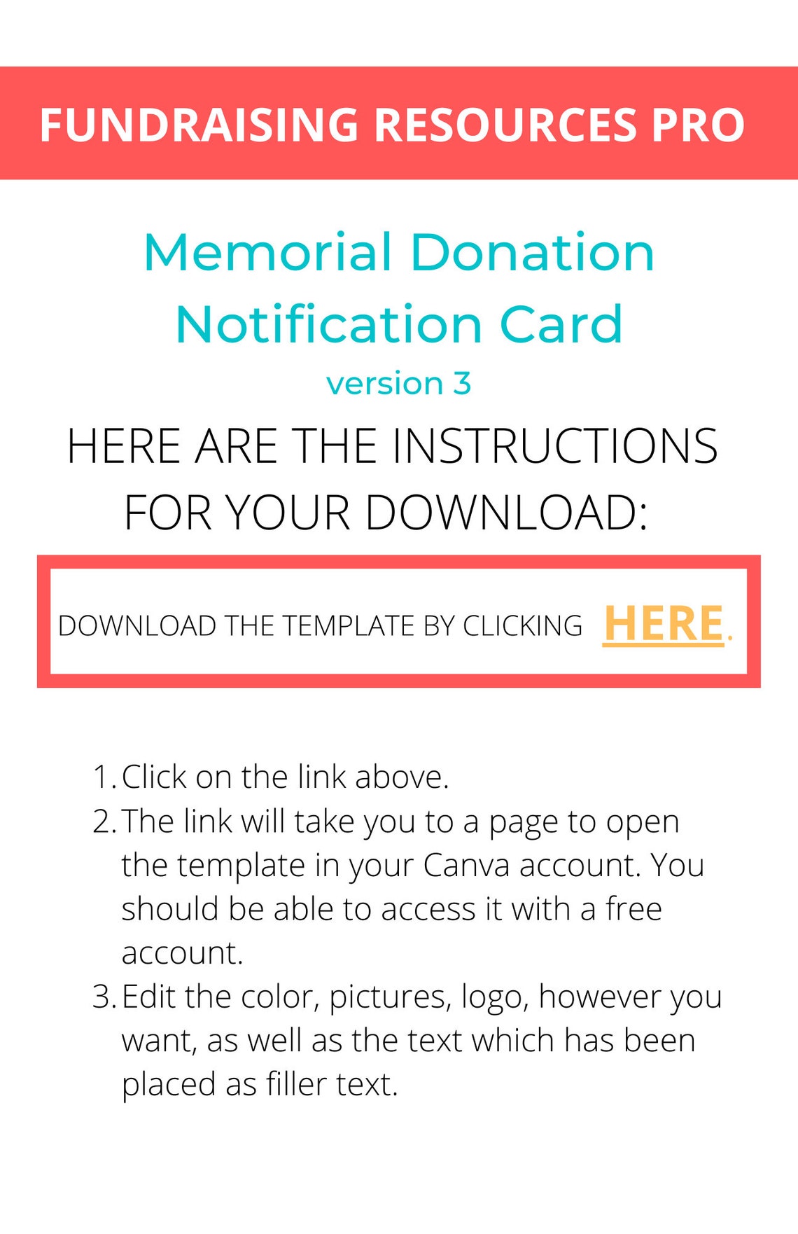 Memorial Donation Notification Card Editable Canva Template for Small ...