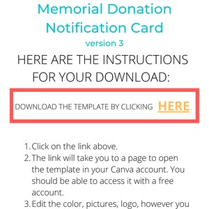 Memorial Donation Notification Card Editable Canva Template for Small ...