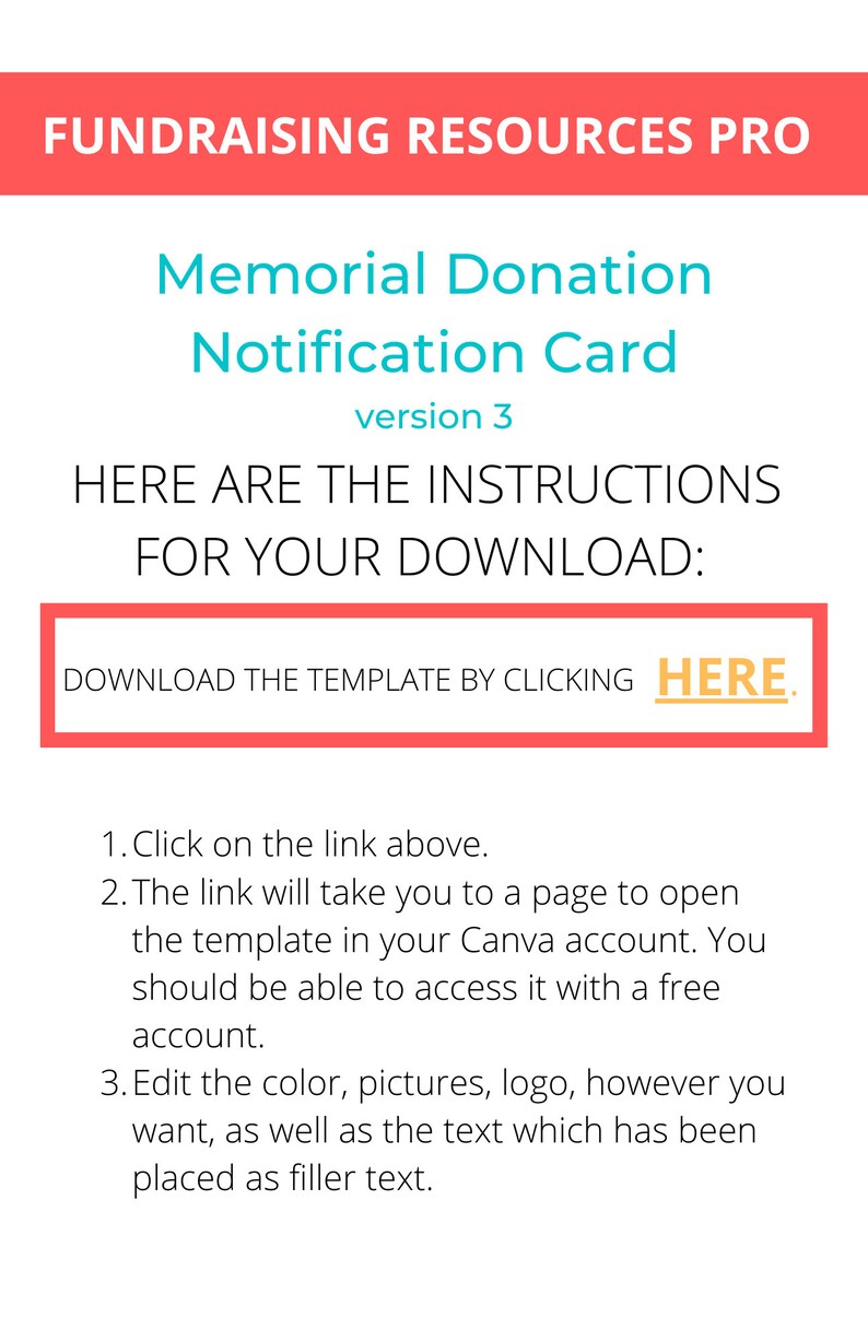 Memorial Donation Notification Card Editable Canva Template for Small Nonprofits, Donor ...