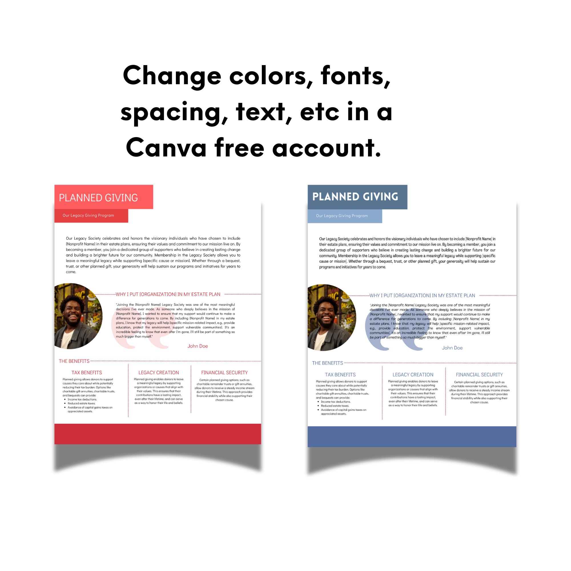 Nonprofit Giving Program One-pager Templates: Editable Canva Layouts ...
