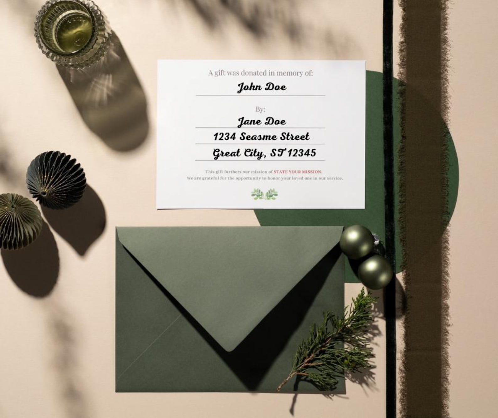 Memorial Donation Notification Card || Editable Canva Template for ...