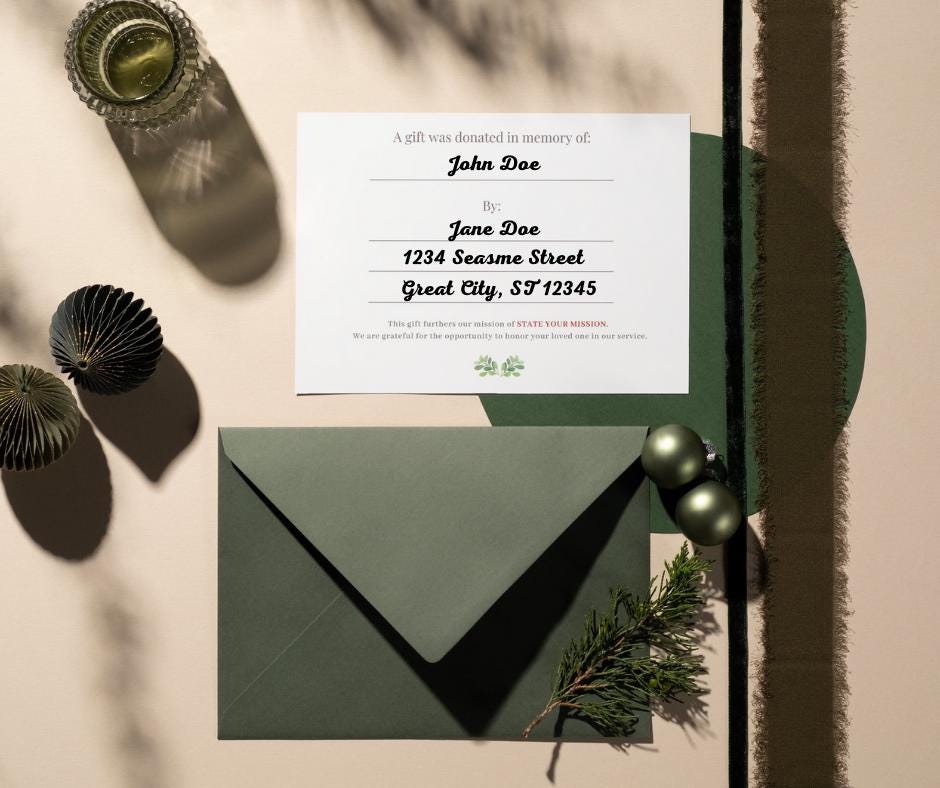 Memorial Donation Notification Card || Editable Canva Template for ...