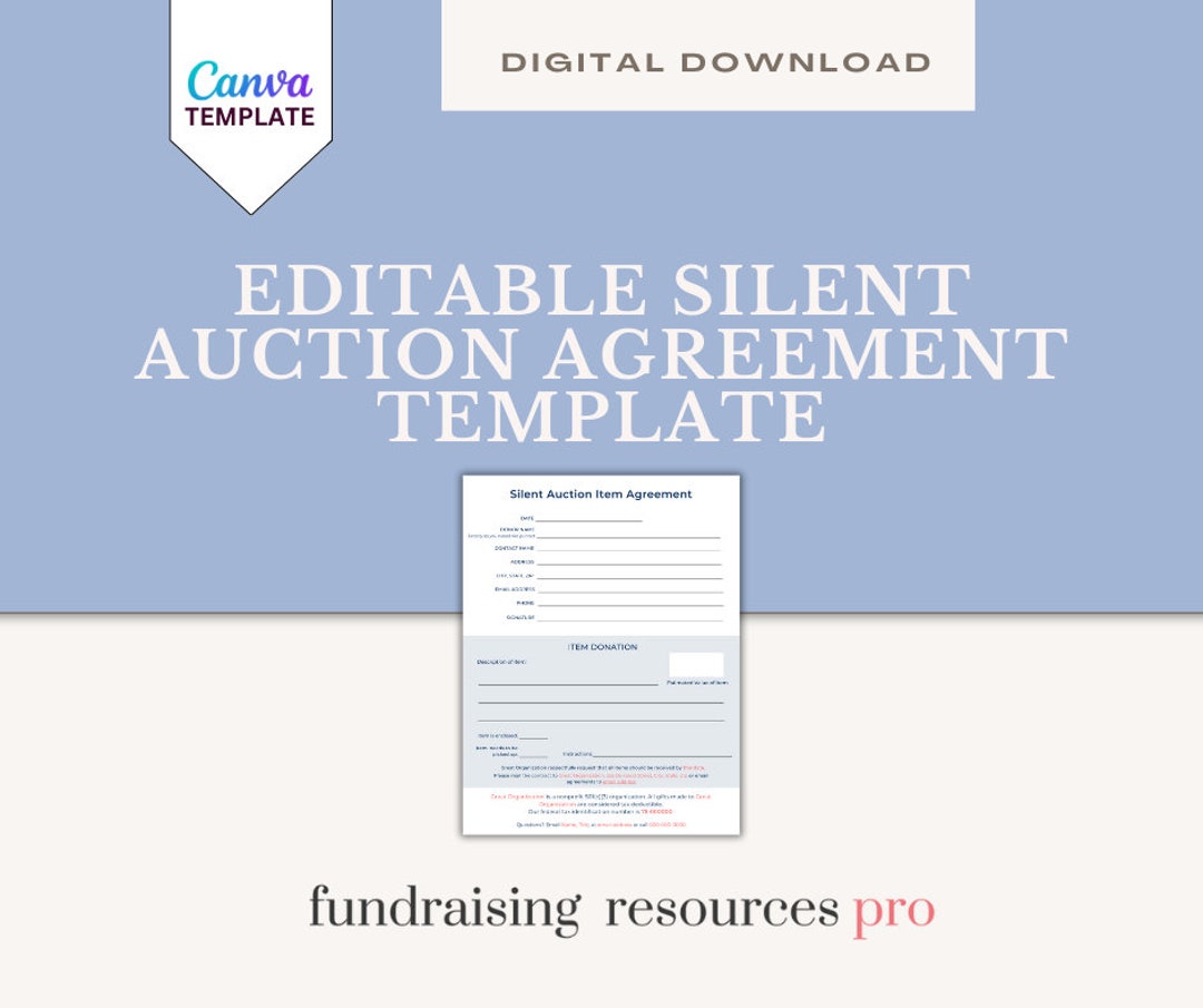 Silent Auction Agreement Template Form - Etsy