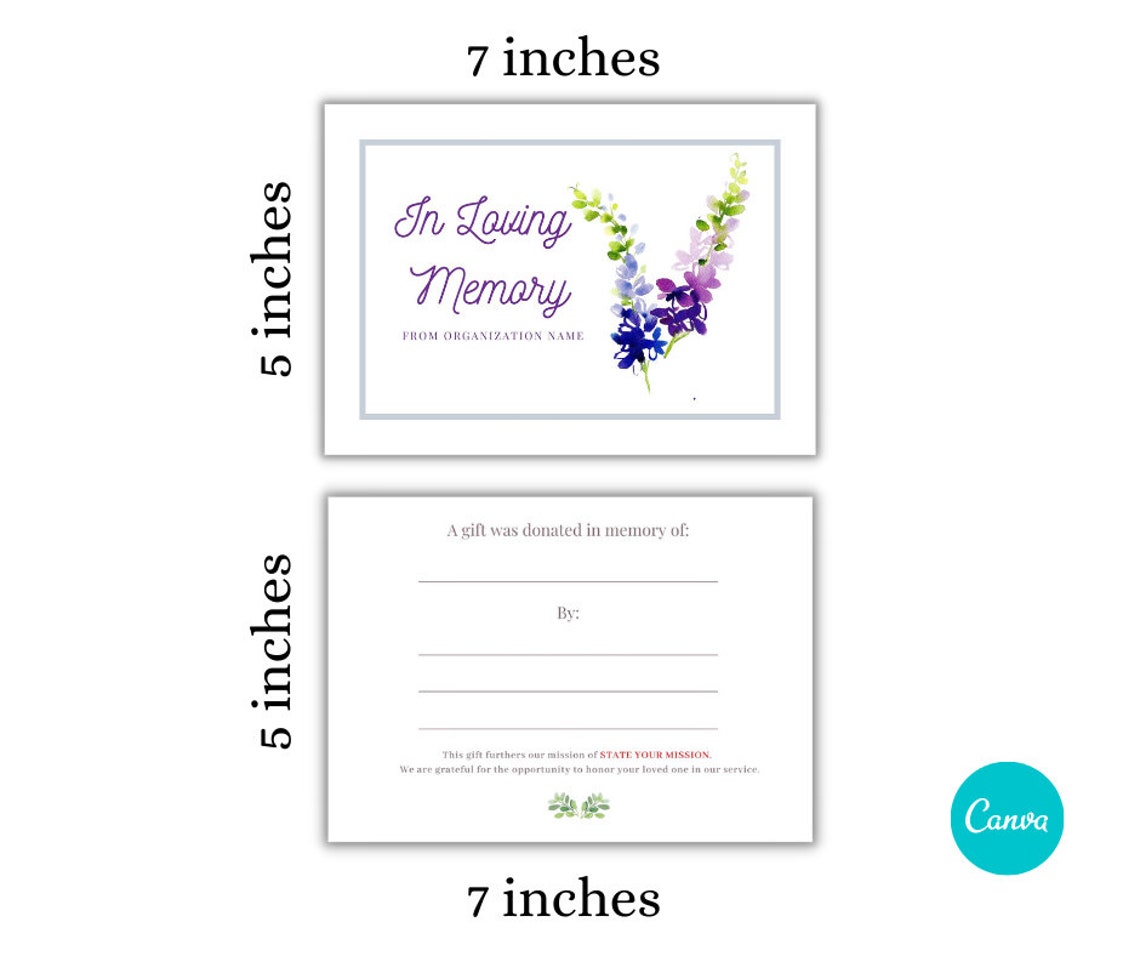 Memorial Donation Notification Card || Editable Canva Template for ...