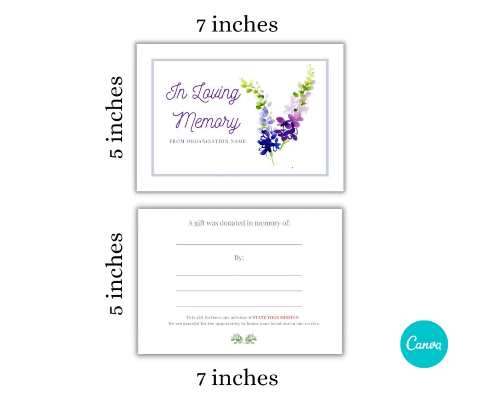 Memorial Donation Notification Card || Editable Canva Template for ...