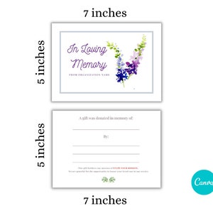 Memorial Donation Notification Card || Editable Canva Template for ...