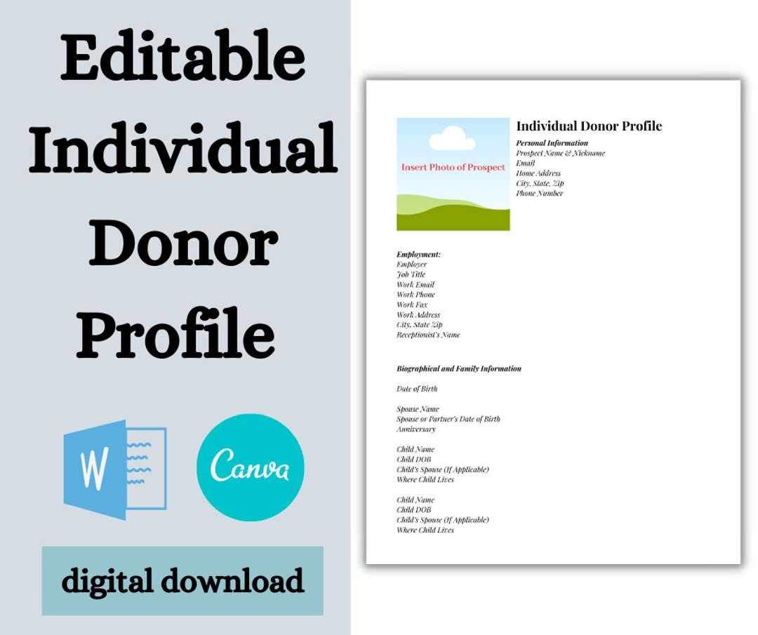 Editable Individual Donor Profile for Nonprofits Microsoft - Etsy