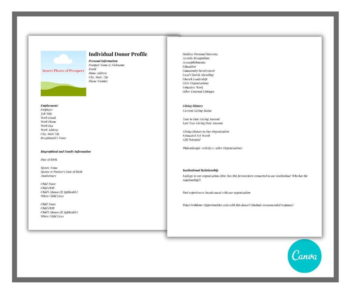 Editable Individual Donor Profile for Nonprofits || Microsoft Word and ...