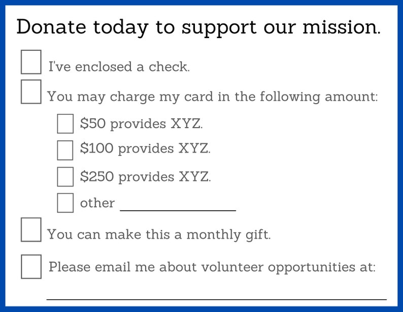 Nonprofit Donation Card Templates Three Simple Styles - Etsy
