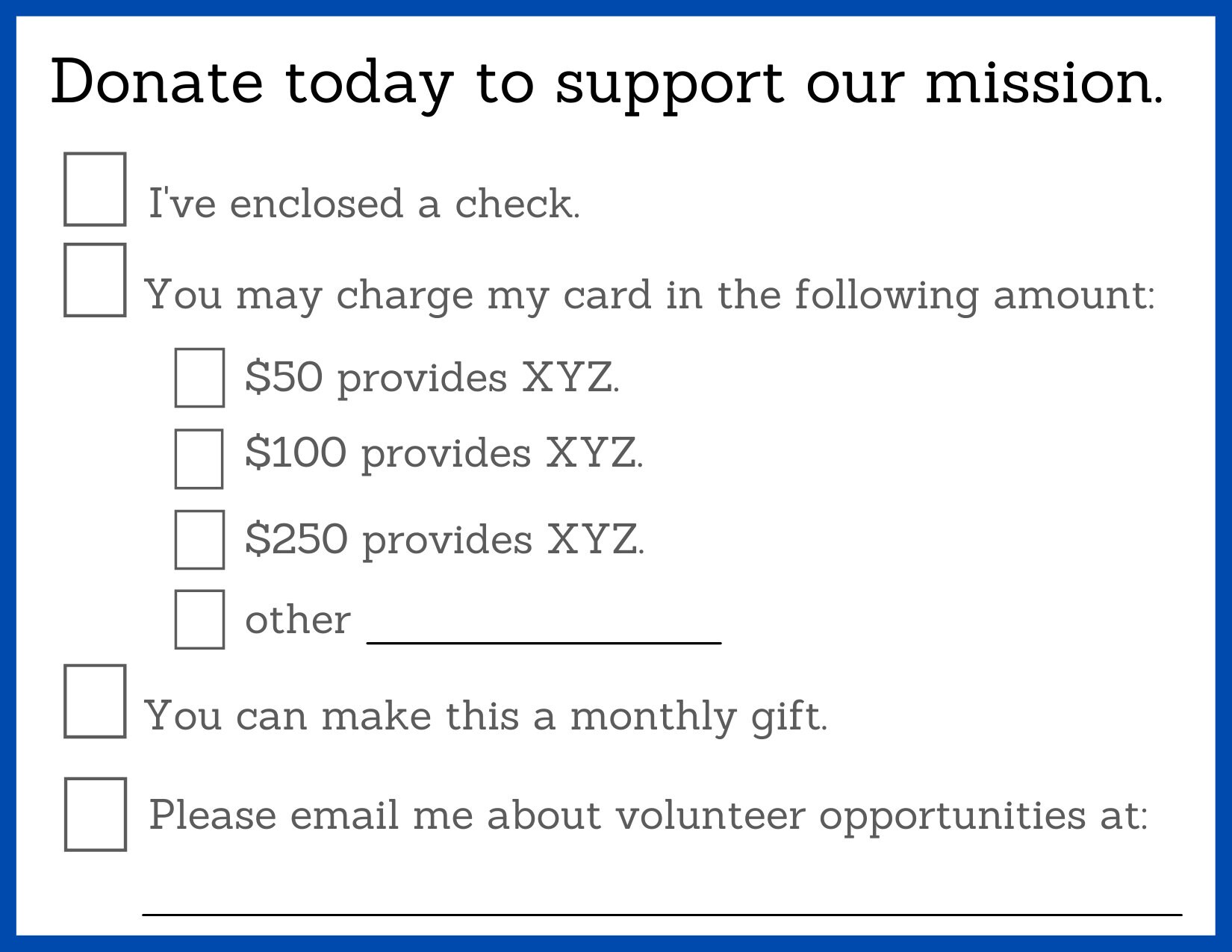 Nonprofit Donation Card Templates Three Simple Styles - Etsy
