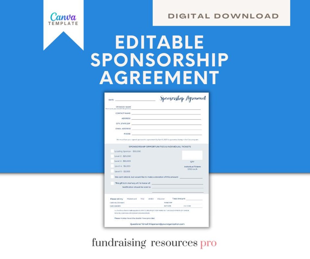 Editable Nonprofit Sponsorship Agreement Form (digital Download) - Etsy