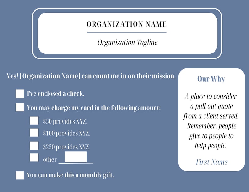 Nonprofit Donation Card Templates || Three Simple Styles, Editable in ...