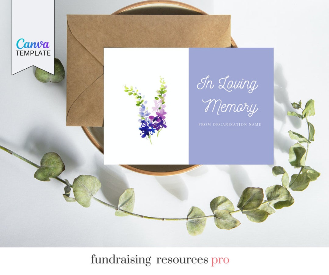 Memorial Donation Notification Card || Editable Canva Template for ...