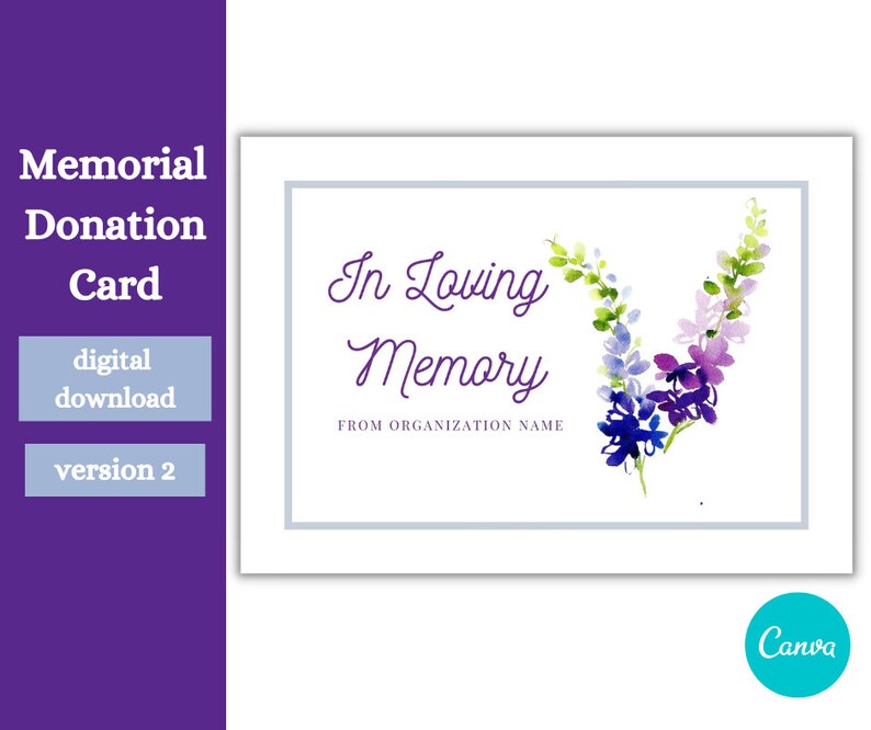 Memorial Donation Notification Card Editable Canva Template for Small ...