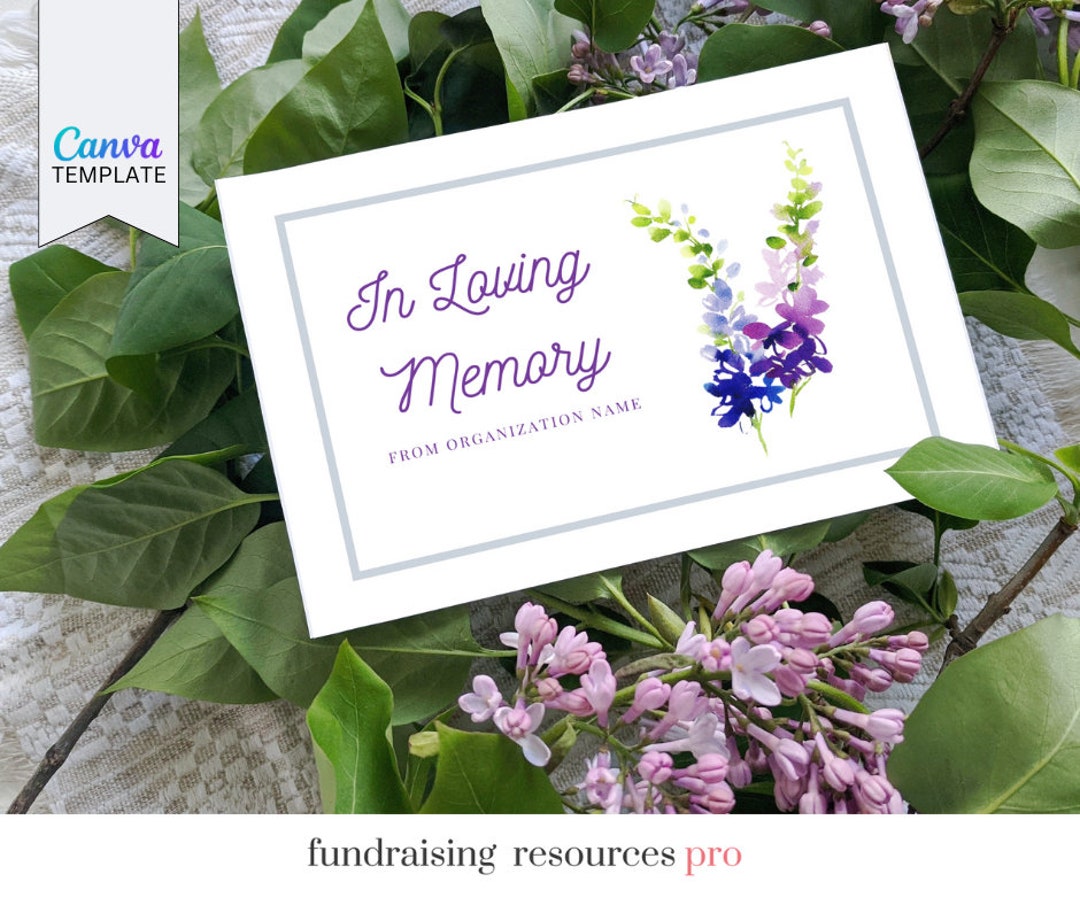 Memorial Donation Notification Card || Editable Canva Template for ...