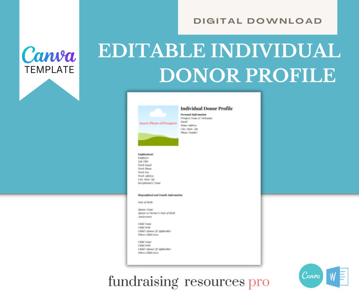 Editable Individual Donor Profile for Nonprofits Microsoft Word and ...