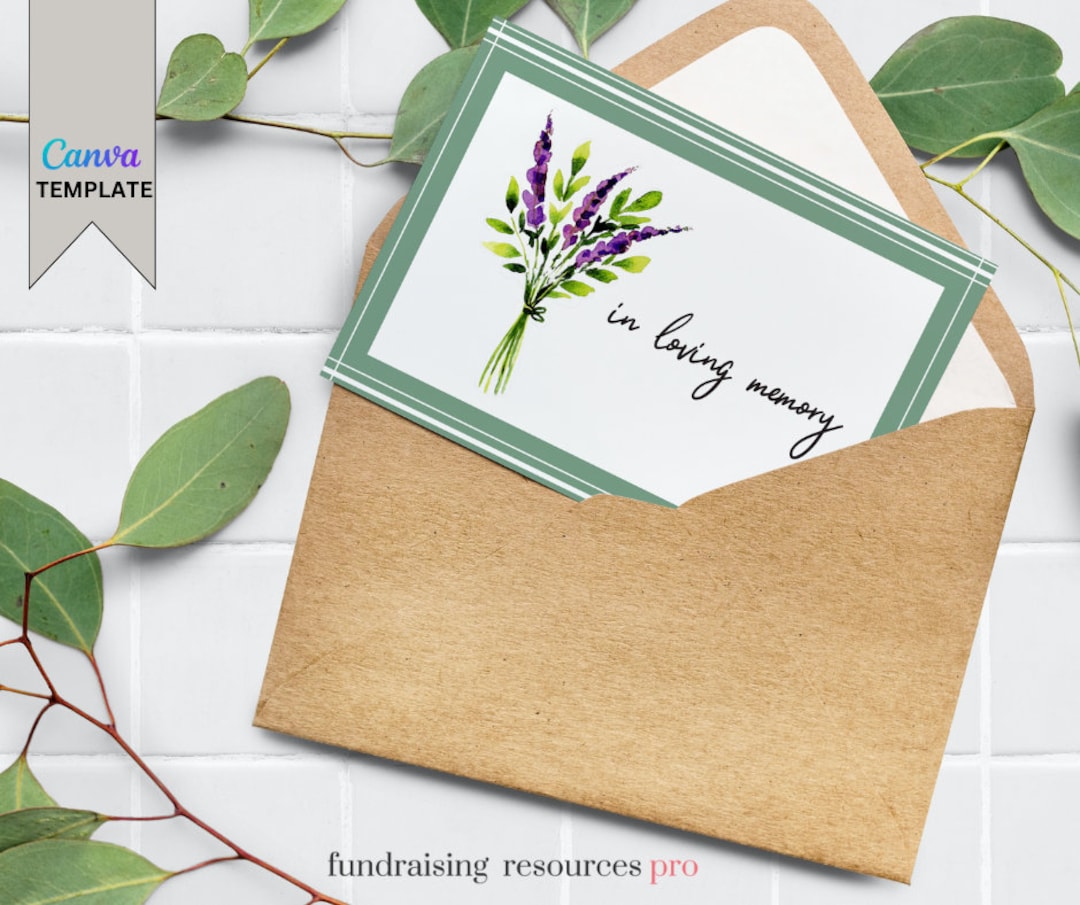 Memorial Donation Notification Card || Editable Canva Template for ...