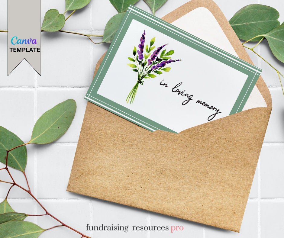 Memorial Donation Notification Card || Editable Canva Template for ...