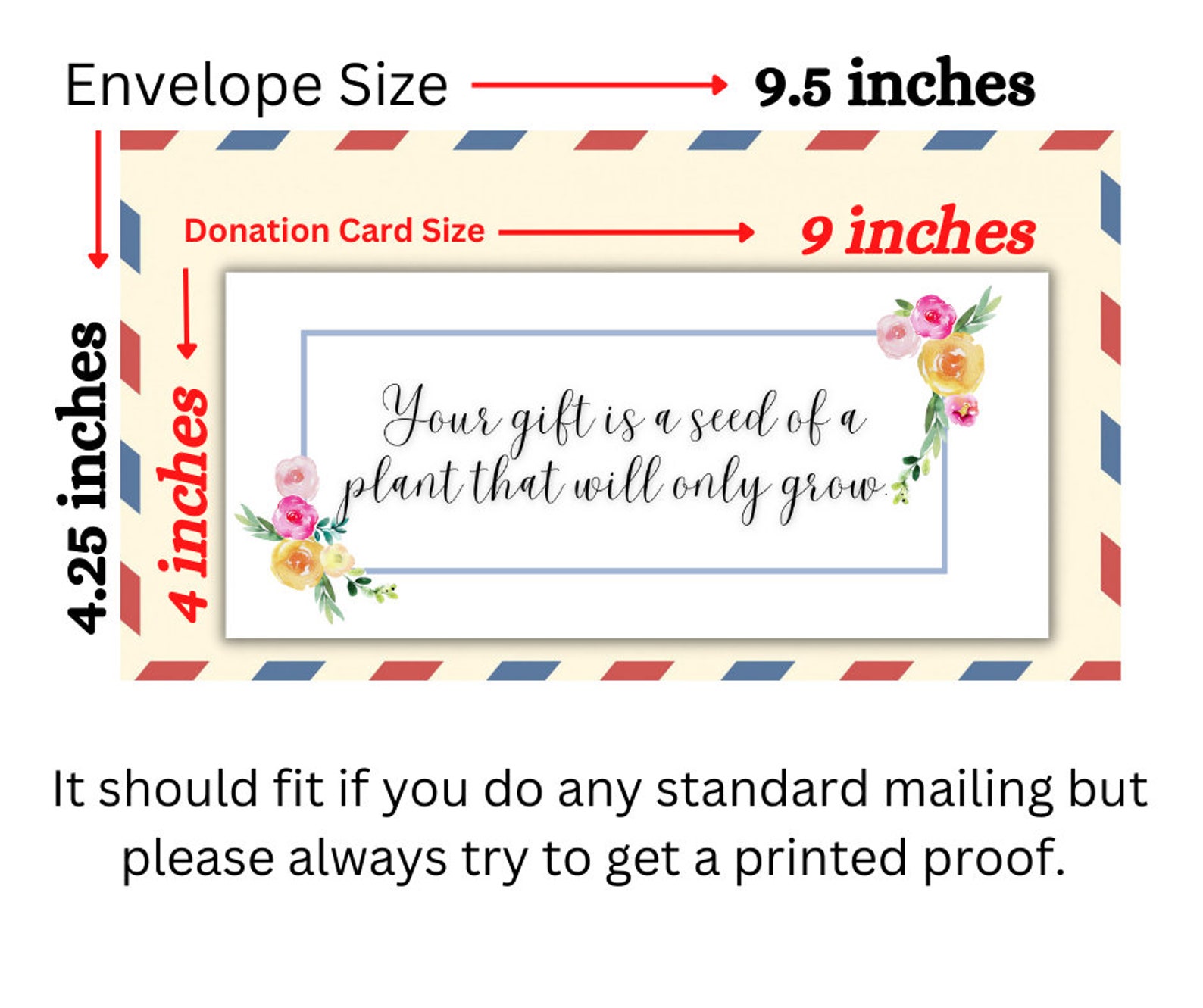 Watercolor Flower Donation Card Template: A10 Envelope (canva Editable ...