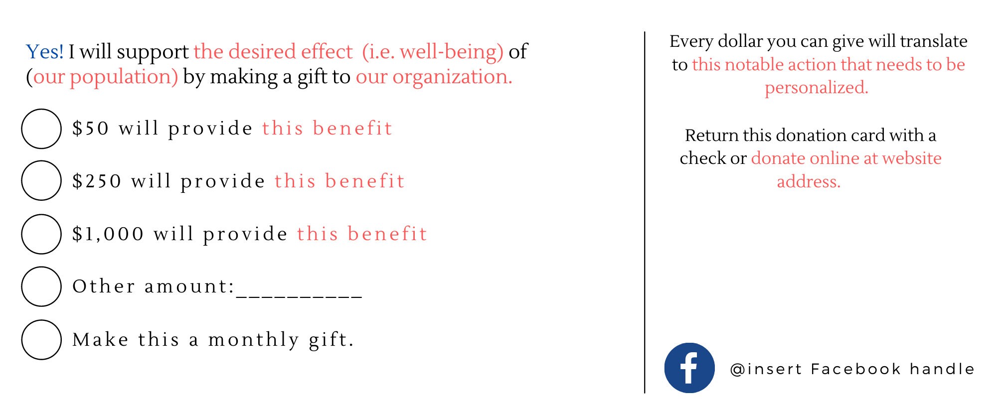 Nonprofit Donation Card Templates || Three Simple Styles, Editable in ...