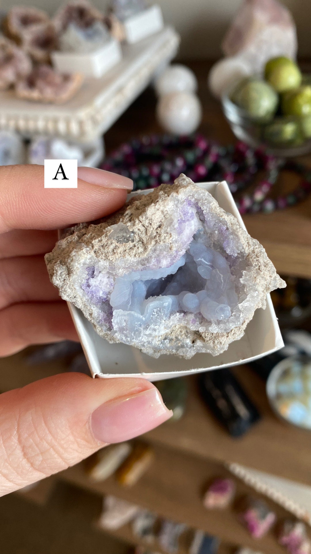 Spirit Flower Geode L Chalcedony and Fluorite Healing Crystal L Throat ...