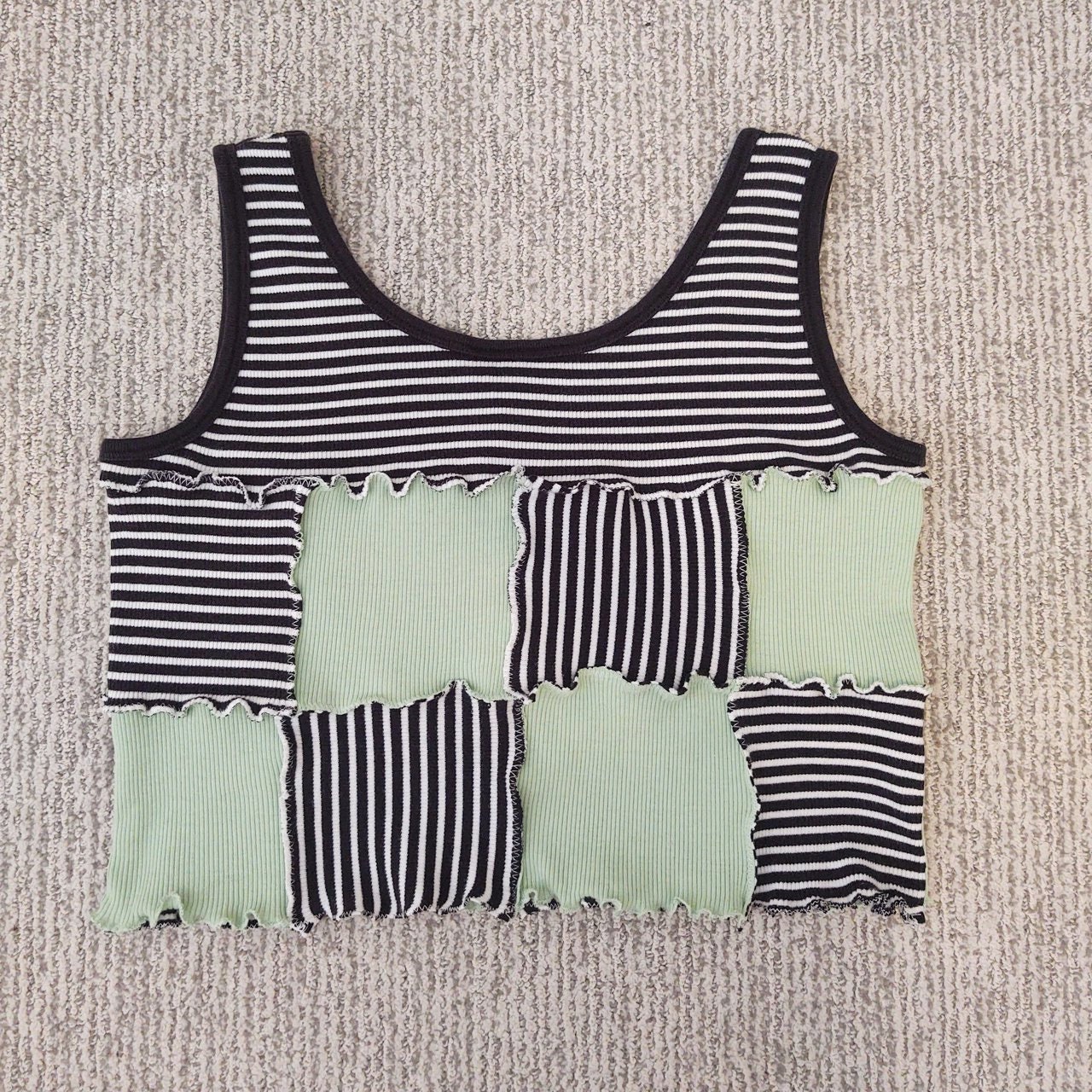 Black, White and Green Reworked Patchwork Tank Top - Etsy UK