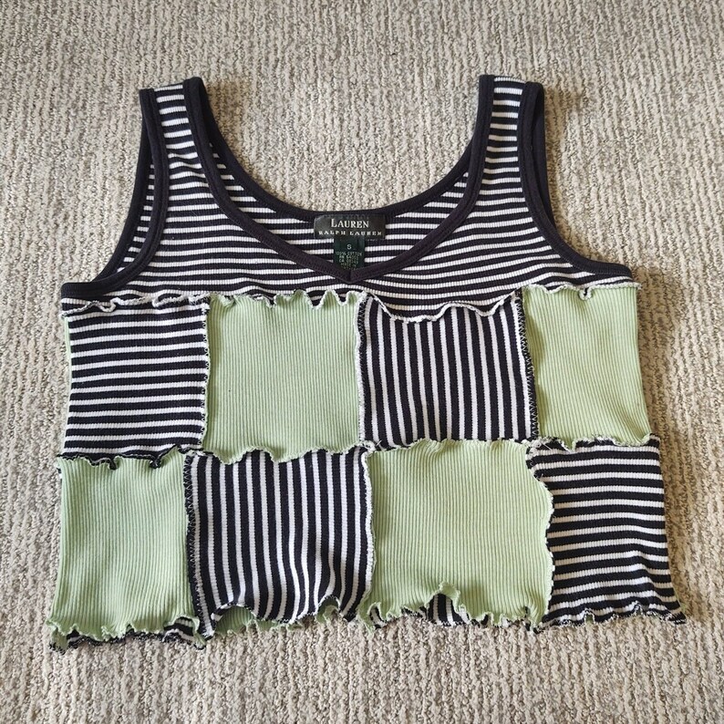 Black, White and Green Reworked Patchwork Tank Top - Etsy UK