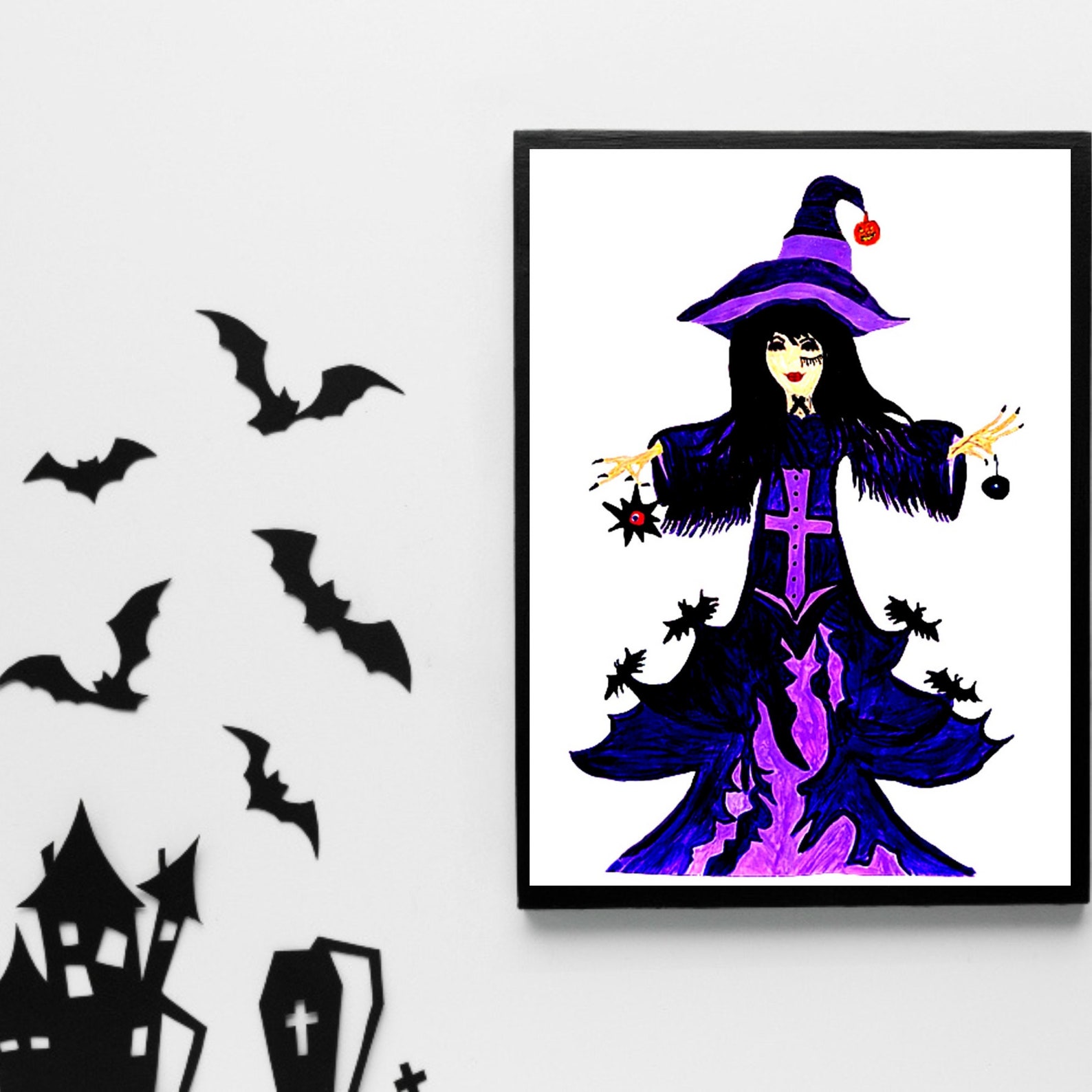Halloween Witch Printable Witch Art Print Purple Witch - Etsy
